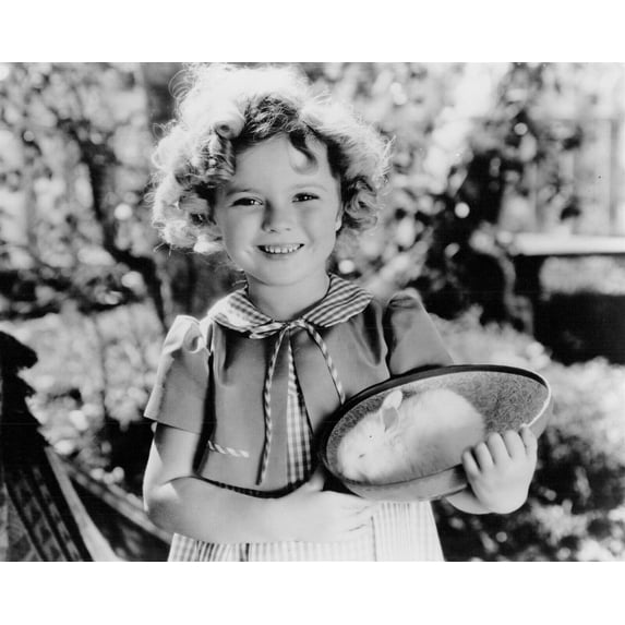 Shirley Temple cute Easter pose with baby white rabbit in basket 16x20 ...