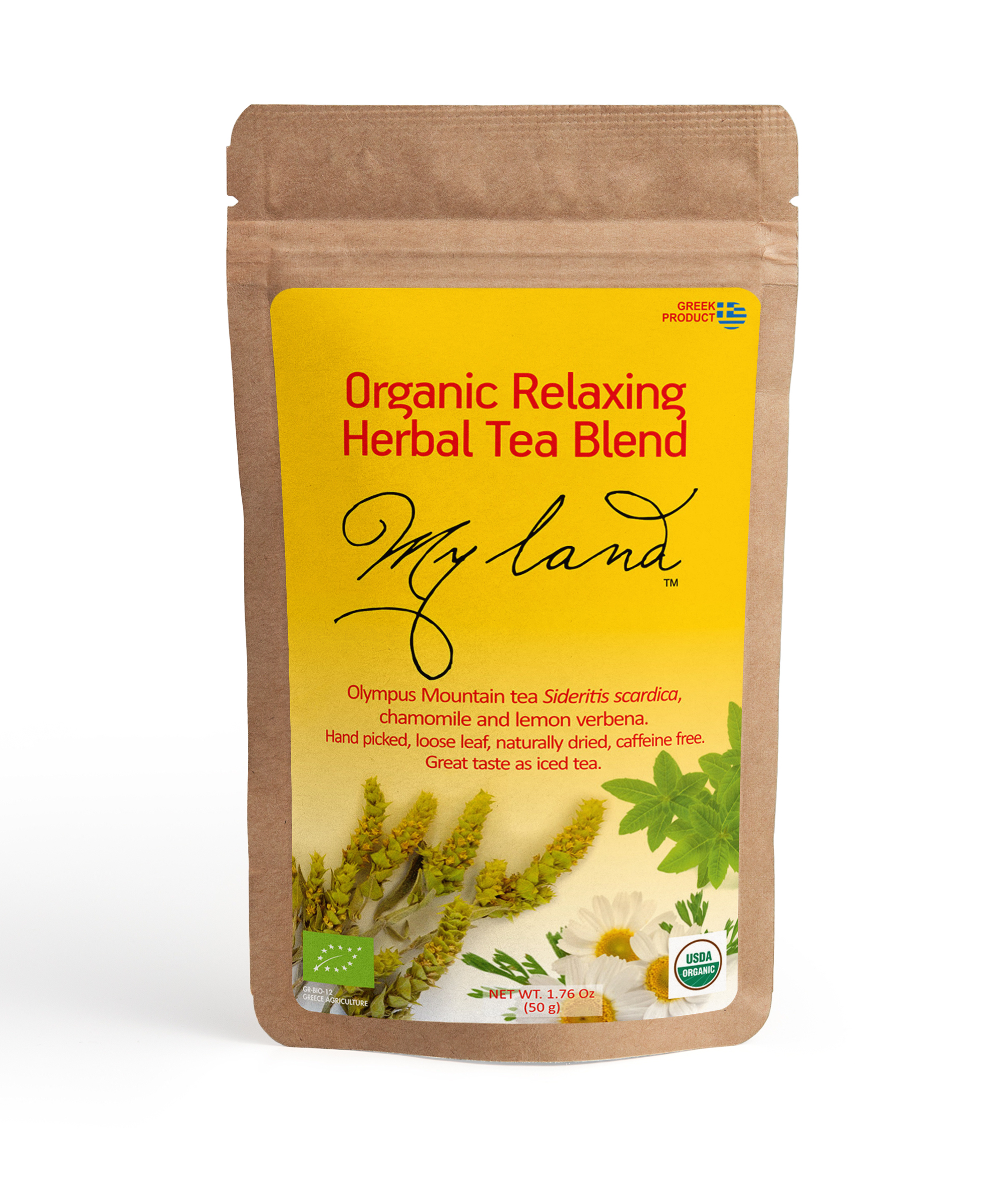My Land Organic Greek Mountain Relaxing Tea in Kraft Bag - Sideritis ...