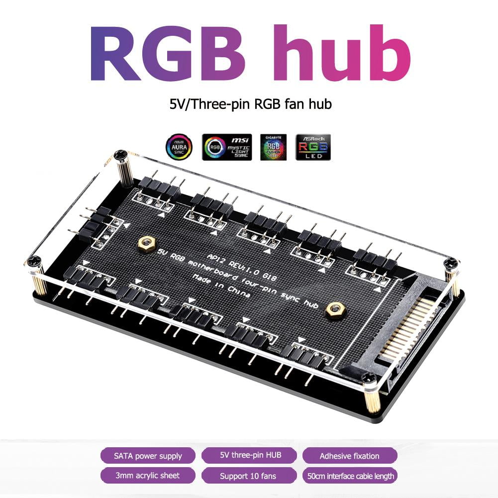 10 puertos RGB Fan HUB PC Desktop SATA Power 5V 3PIN ARGB Extension ...