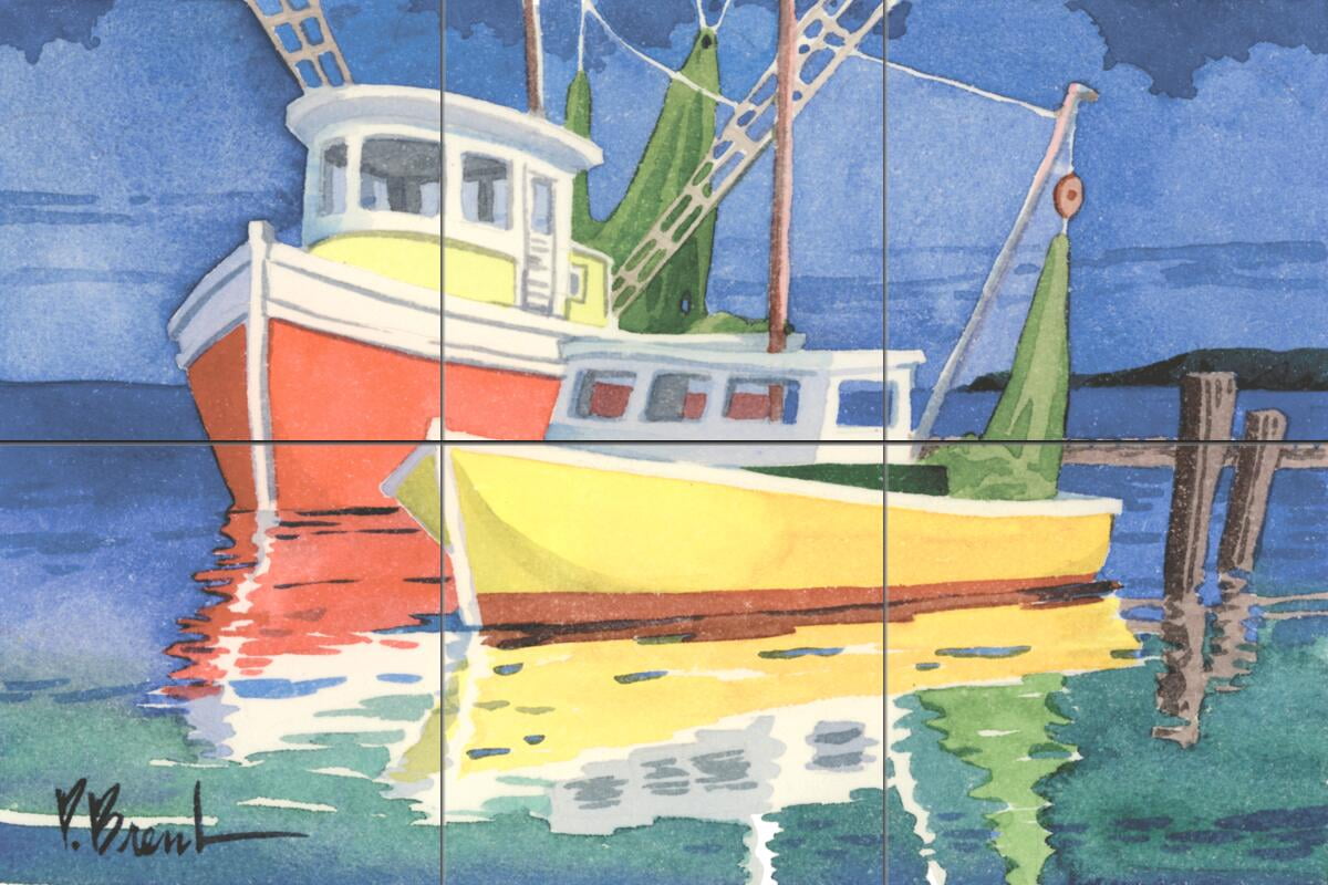 Tile Mural Kitchen Backsplash - Fishing Boats at Dock - by Paul Brent ...