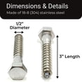 Bolt Dropper Stainless Steel Hex Lag Bolt Screws, 3/8" x 1-1/2", 25 ...