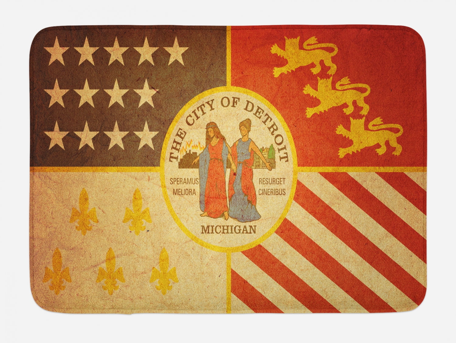 Detroit Bath Mat, Historical Old Symbol of Detroit City Rusty Looking ...