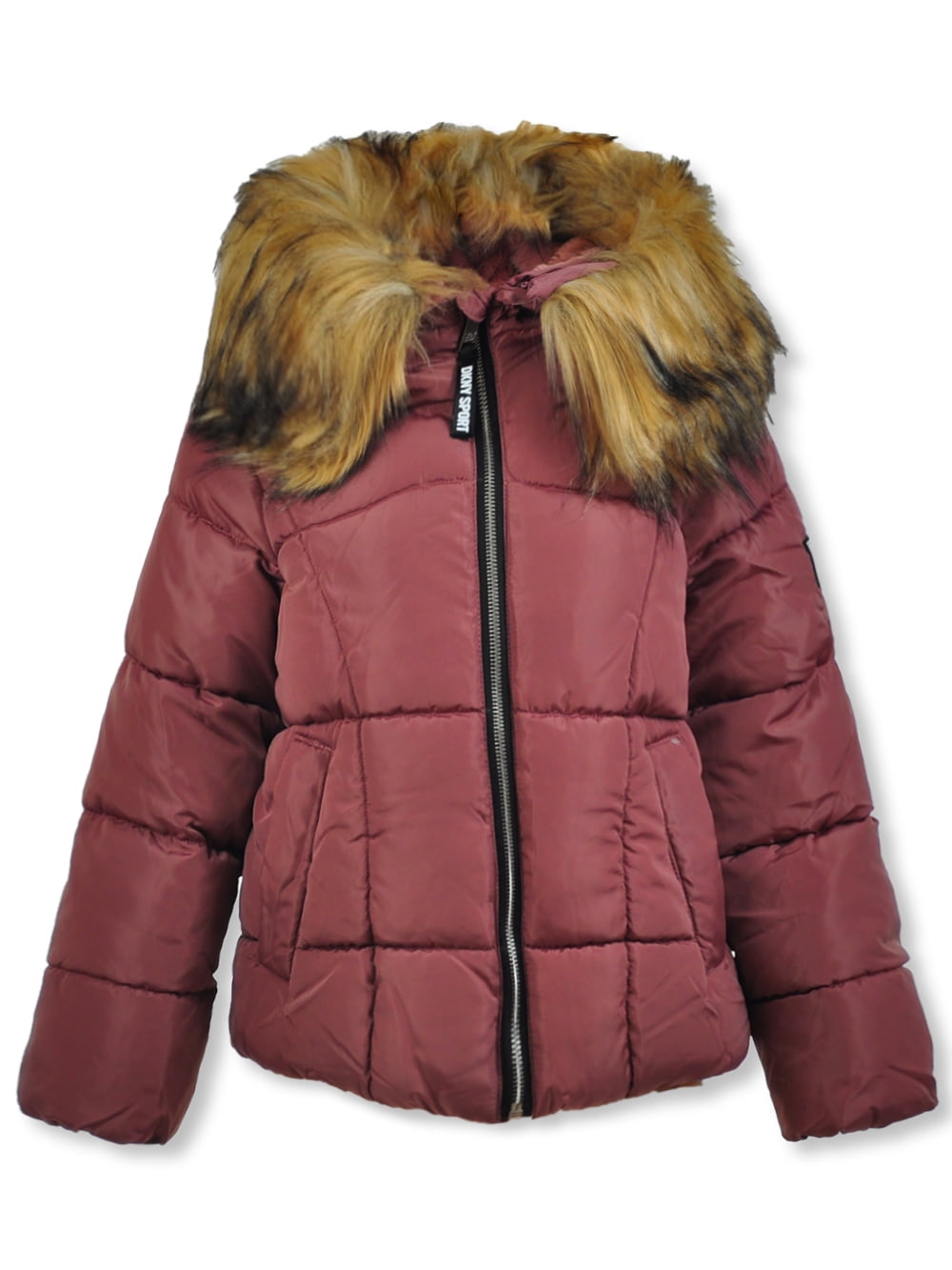 DKNY Girls' Faux Fur Puffer Jacket - dusty rose, 14 - 16 (Big Girls ...
