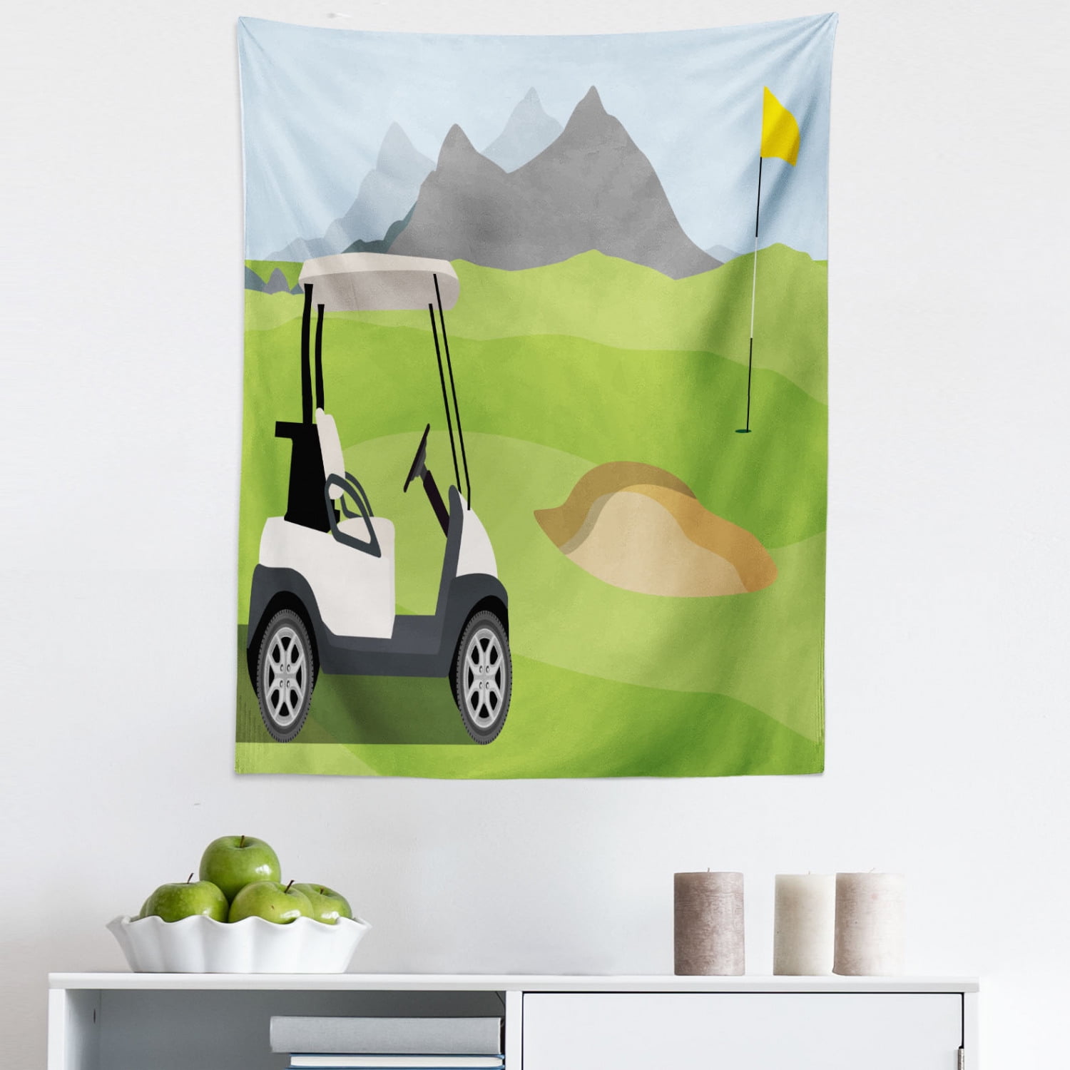 Golf Course Scene Tapestry, Cartoonish Golf Club Themed Mountains ...