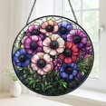 Anemone Flower Stained Glass Suncatcher, Round Blue Purple Floral ...