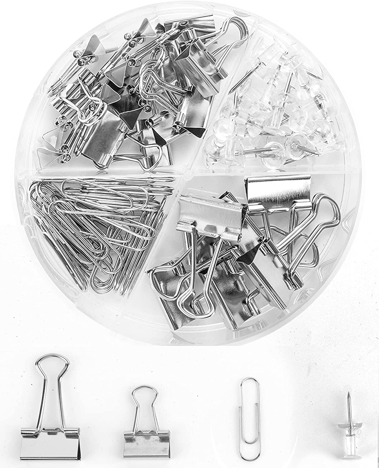 Silver Binder Clips and Paper Clips Push Pins Tacks Sets, Total 72 PCS ...
