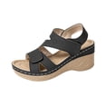 Bkhluea Women Perforated Cutout Hook Loop Ankle Strap Wedge Sandals ...