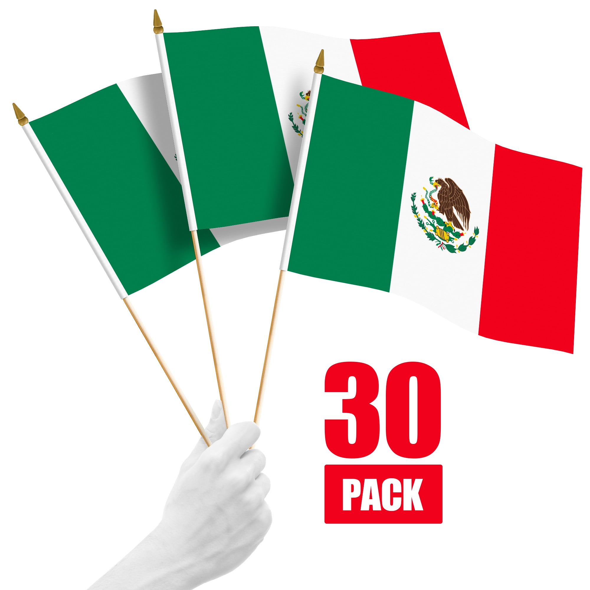 G128 30 Pack Handheld Mexico Mexican Stick Flags | 12x18 In | Printed ...