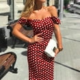 DVKOVI Womens Boho Dresses Polka Dot Off the Shoulder Vintage Midi ...