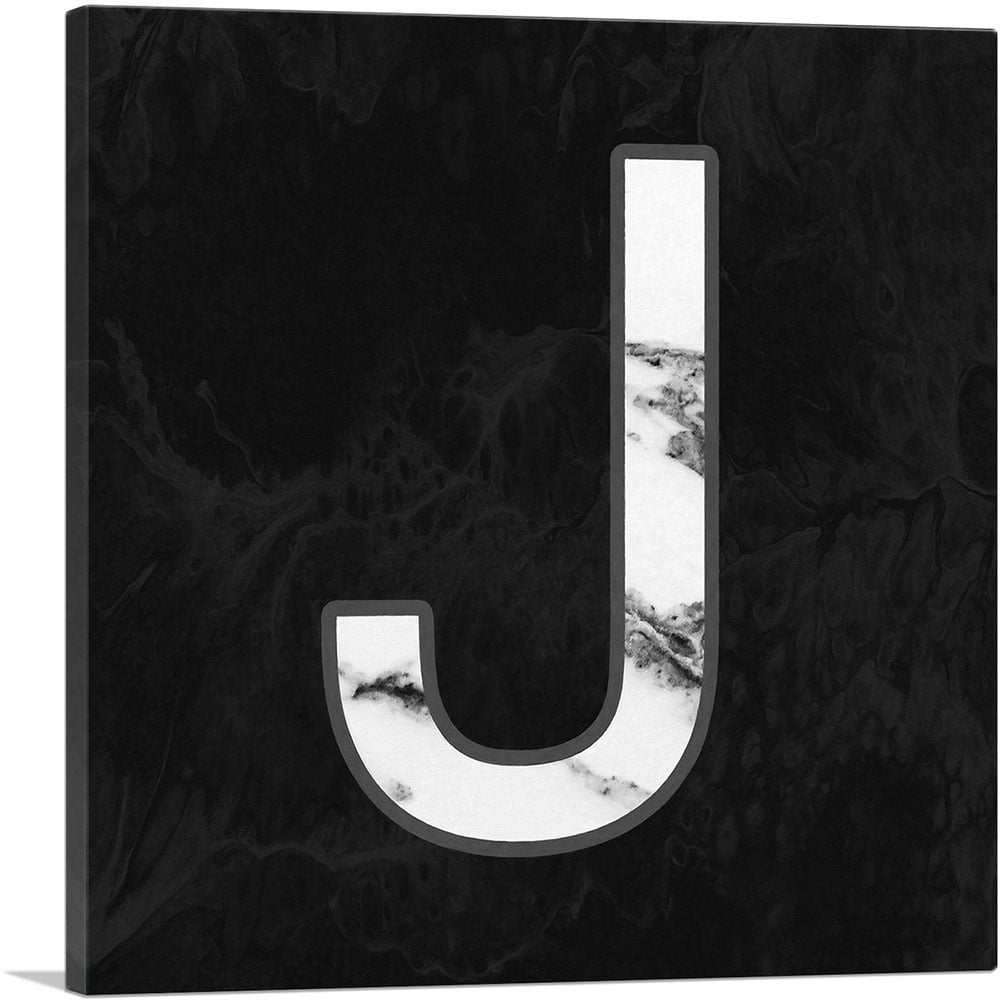 ARTCANVAS Classy Black White Marble Alphabet Letter J Canvas Art Print ...