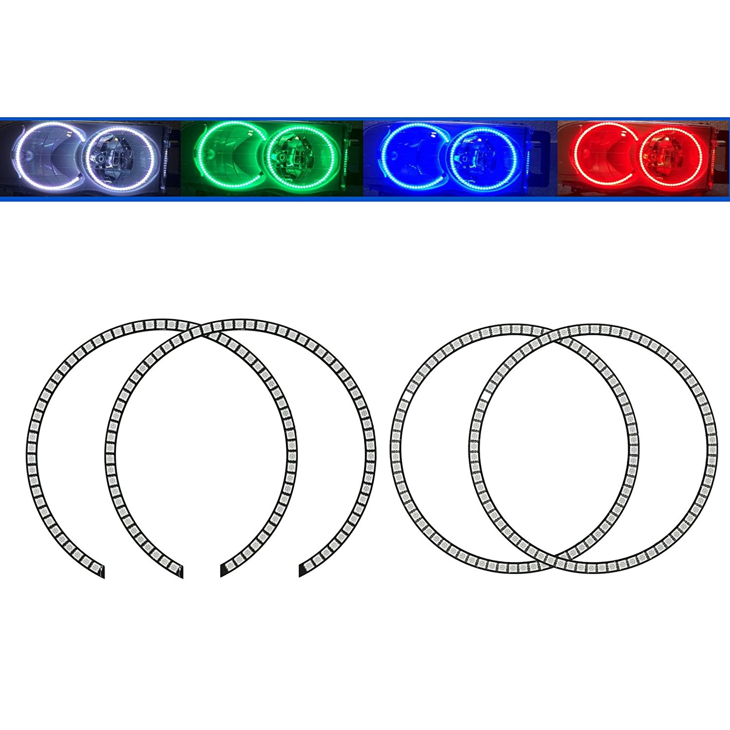 02-05 Ram Bluetooth Multi-Color Angel Eyes LED RGB Headlight Halo Ring ...