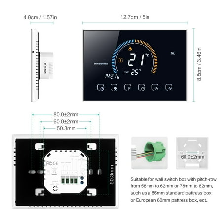 Programmable Room Thermostat Backlit LCD Water Heating Temperature LCD ...
