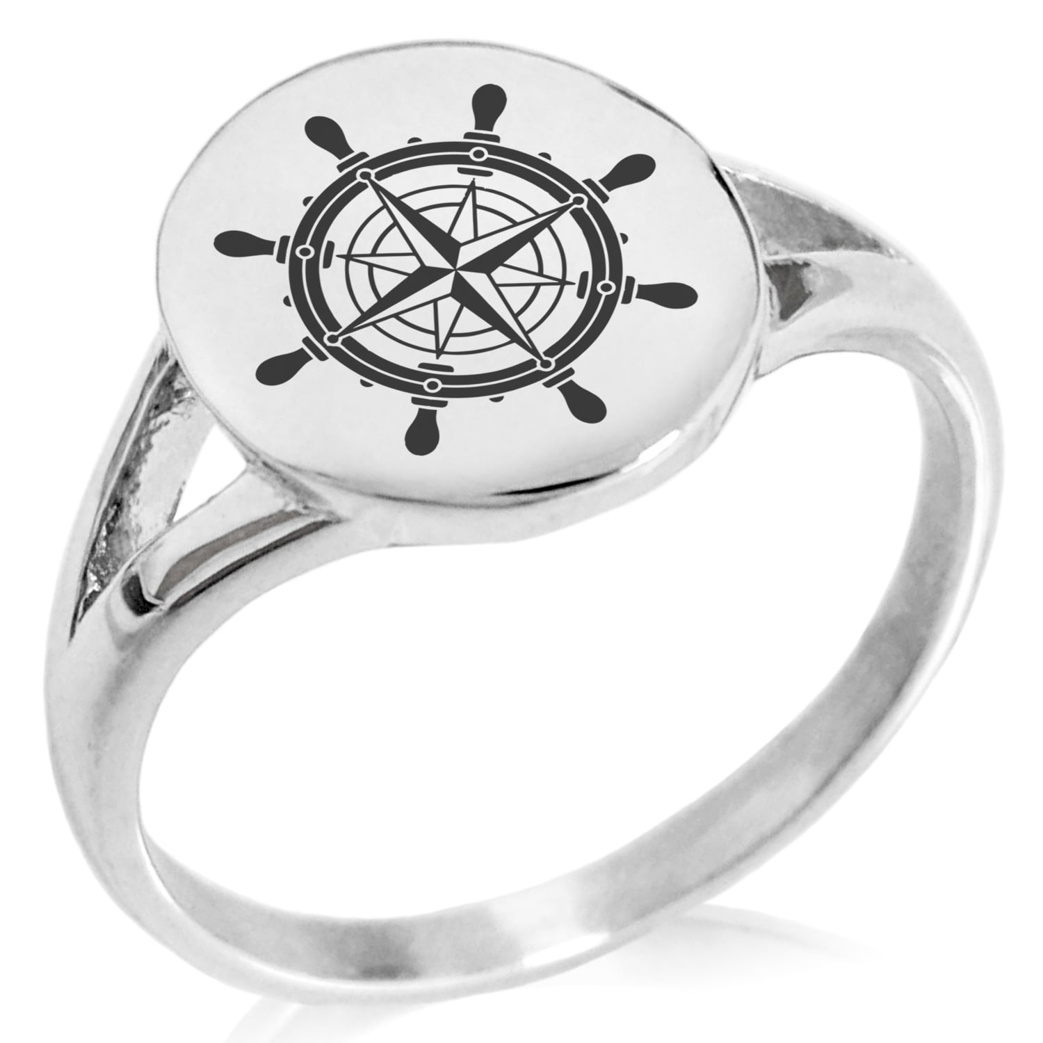 Stainless Steel Nautical Ship Helm Wheel Compass Minimalist Oval Top ...