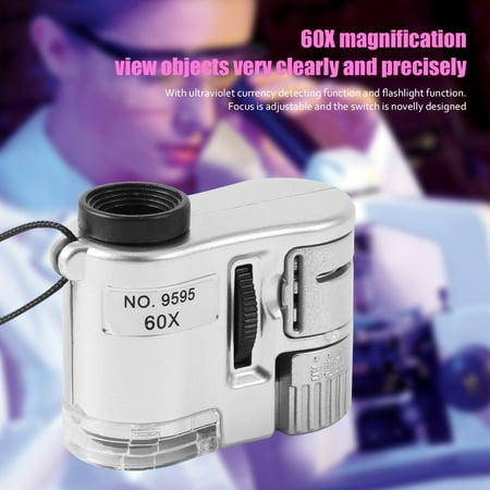 Mini Lens 60X Pocket Magnifier Microscope With LED Ultraviolet Light ...