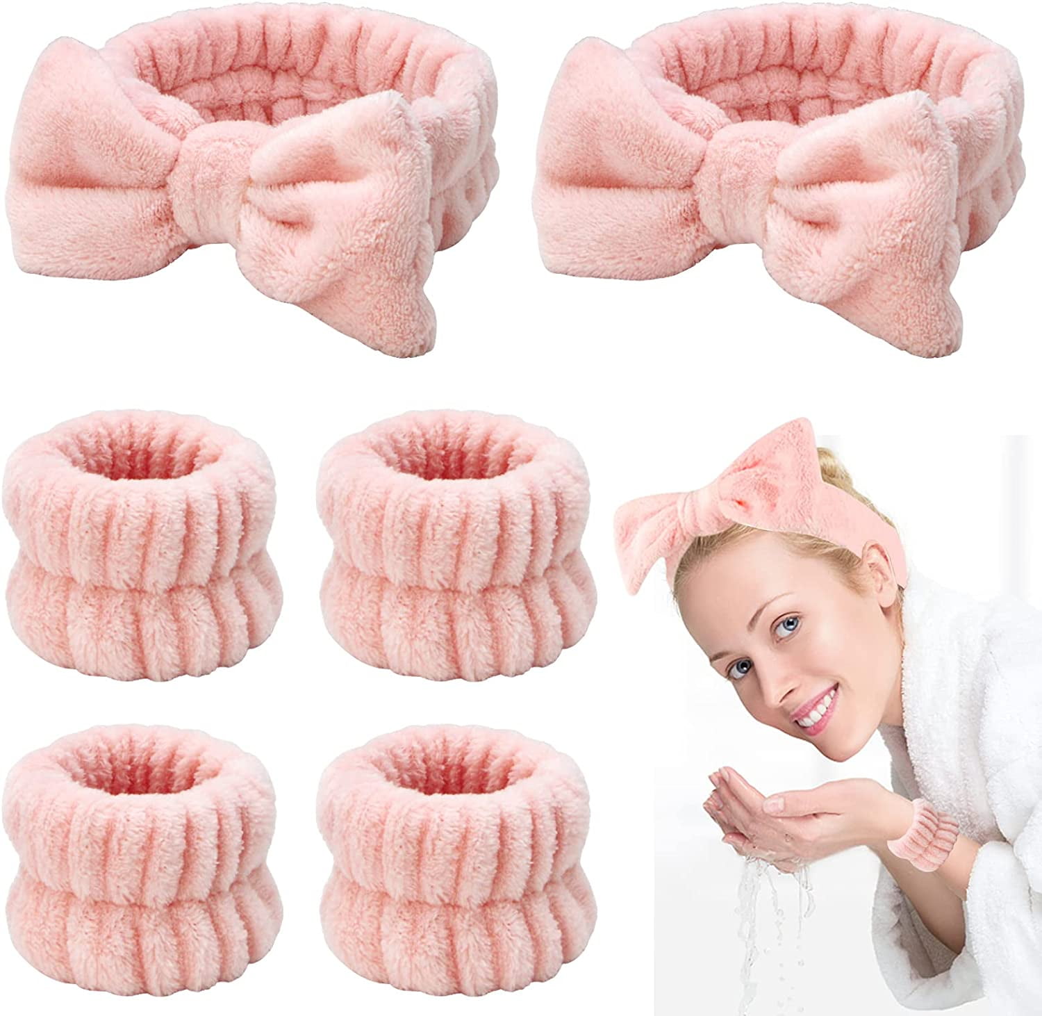 6 PCS Face Wash Headband and Wristband Set, Spa Headband Wristband for ...