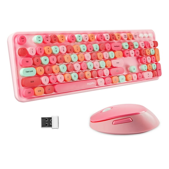 Pink Wireless Keyboard Mouse Set