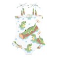 Alligator Wood Bubbles Pattern Girls' One-Piece Swimsuit Bowknot Tie ...