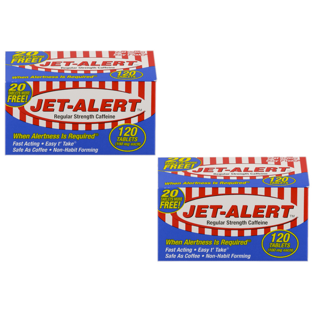2 Pack Jet Alert Stay Awake Caffeine Tablets100 mg Each 120 Count Each ...