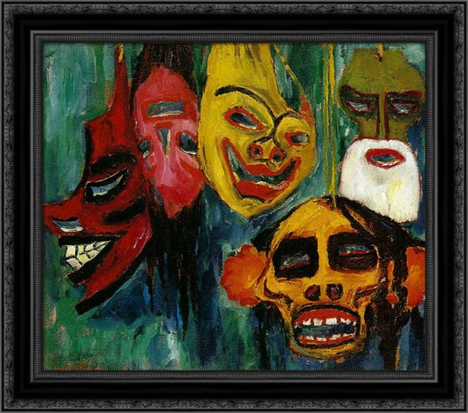 FrameToWall - Mask Still Life III 20x20 Black Ornate Wood Framed Canvas ...