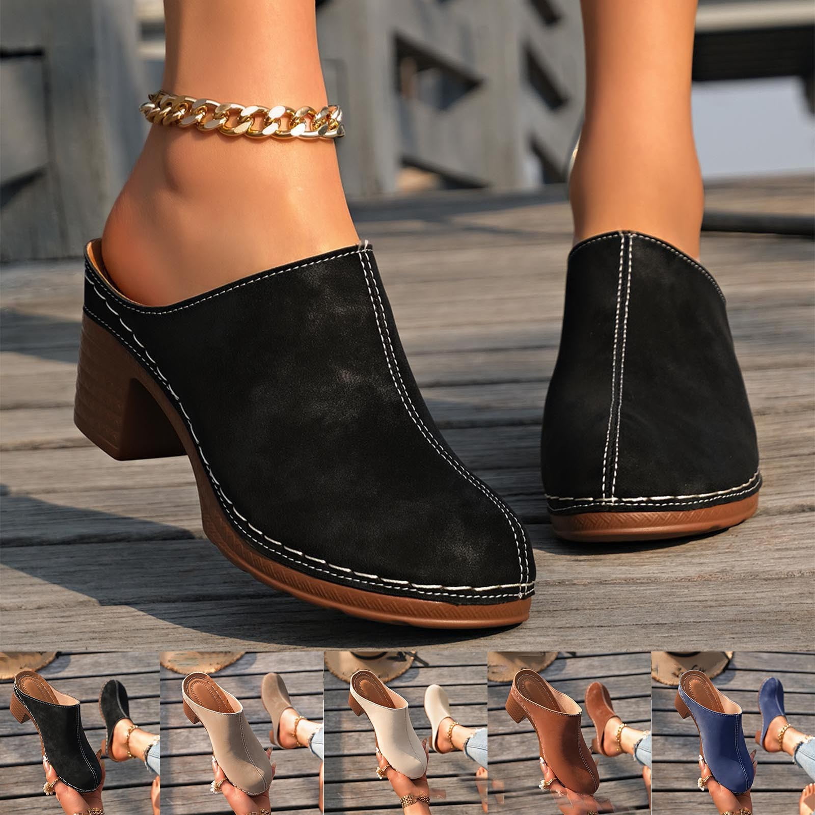 Click here for Ruiyanqi Womens Closed Toe Block Heel Mules Chunky... prices