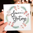 3drose, Cute Christmas Berries and Pine Leaves with Seasons Greetings ...