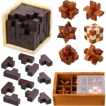 Brain Teaser Puzzle Wooden Brain Teaser Set 3D Wooden Cube Gift for ...