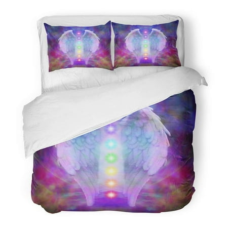 POGLIP 3 Piece Bedding Set Reiki Angel Wings and Seven Chakras On ...
