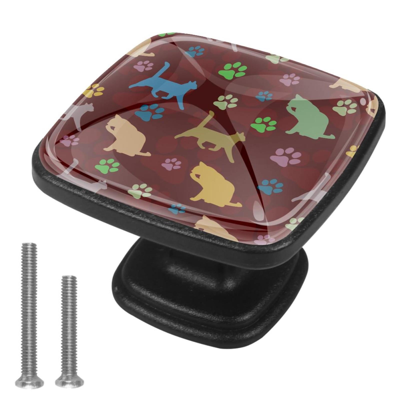 4 Pcs Cabinet Handle Drawer Pulls Cat Knobs with Screws Square ...