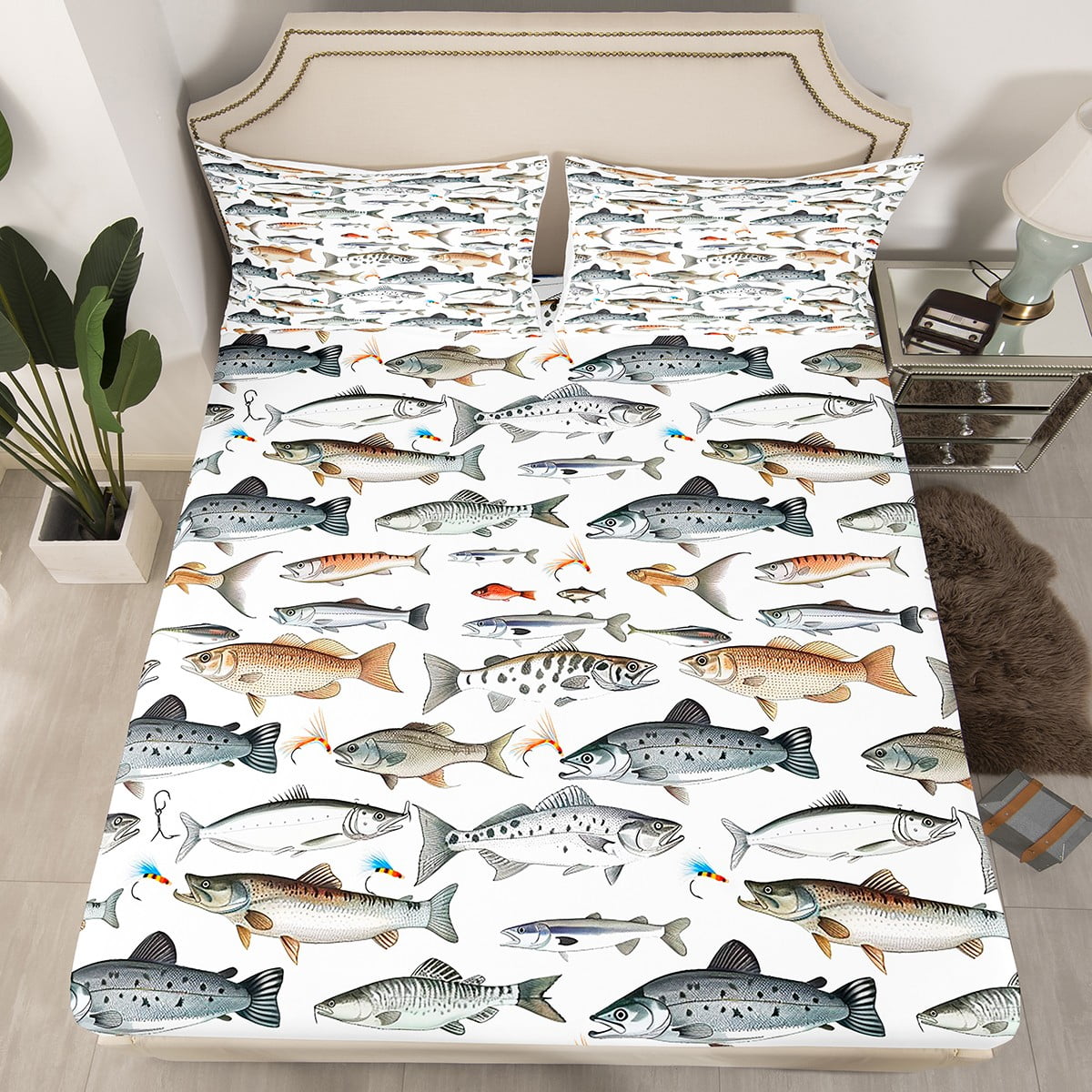 Click here for Erosebridal Retro Bass Fish Fitted Sheet Full rust... prices