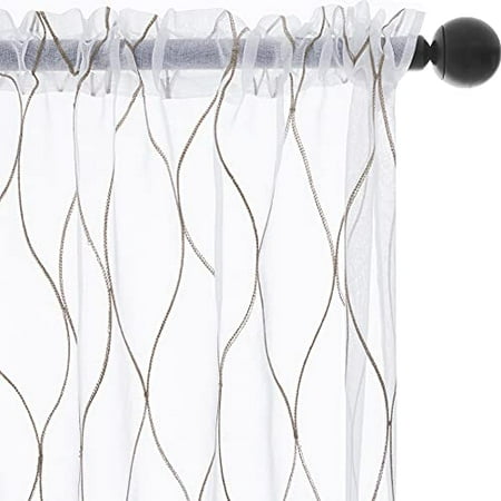 Deconovo Embroidered White Sheer Curtains - Wave Pattern Rod Pocket ...