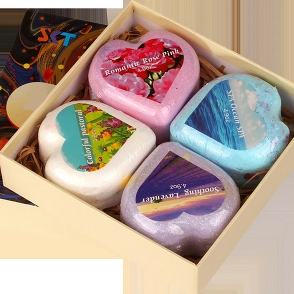 Bath Bombs Gift Set, 4pcs Heart-shaped Bath Bombs with Natural Spa ...