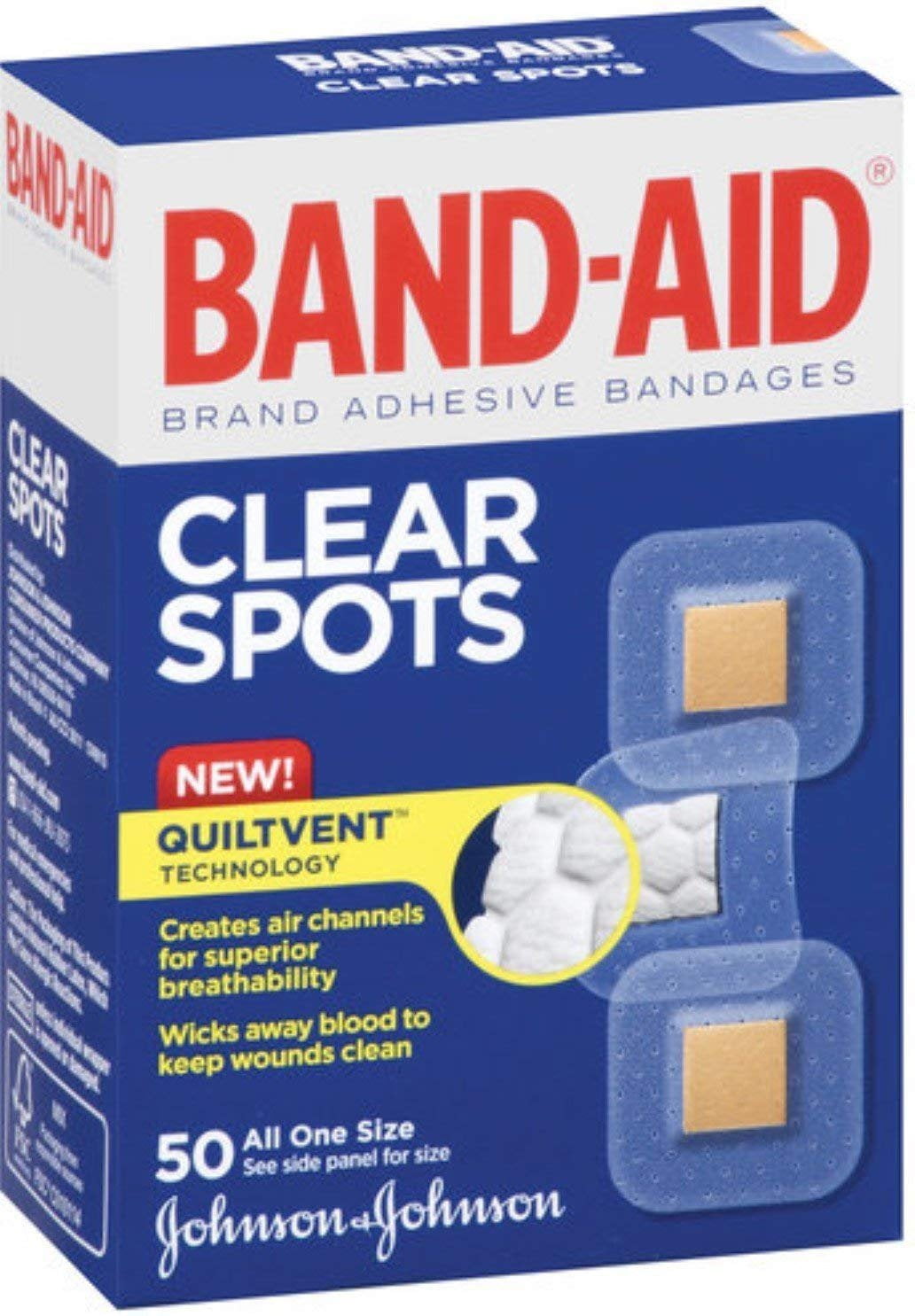 Band-Aid Adhesive Bandage Clear Spots Quiltvent Technology, 50ct, 2 ...