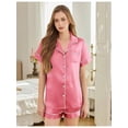 Coral Red Women Short Sleeve Button Down Satin Pajama Set Soft ...