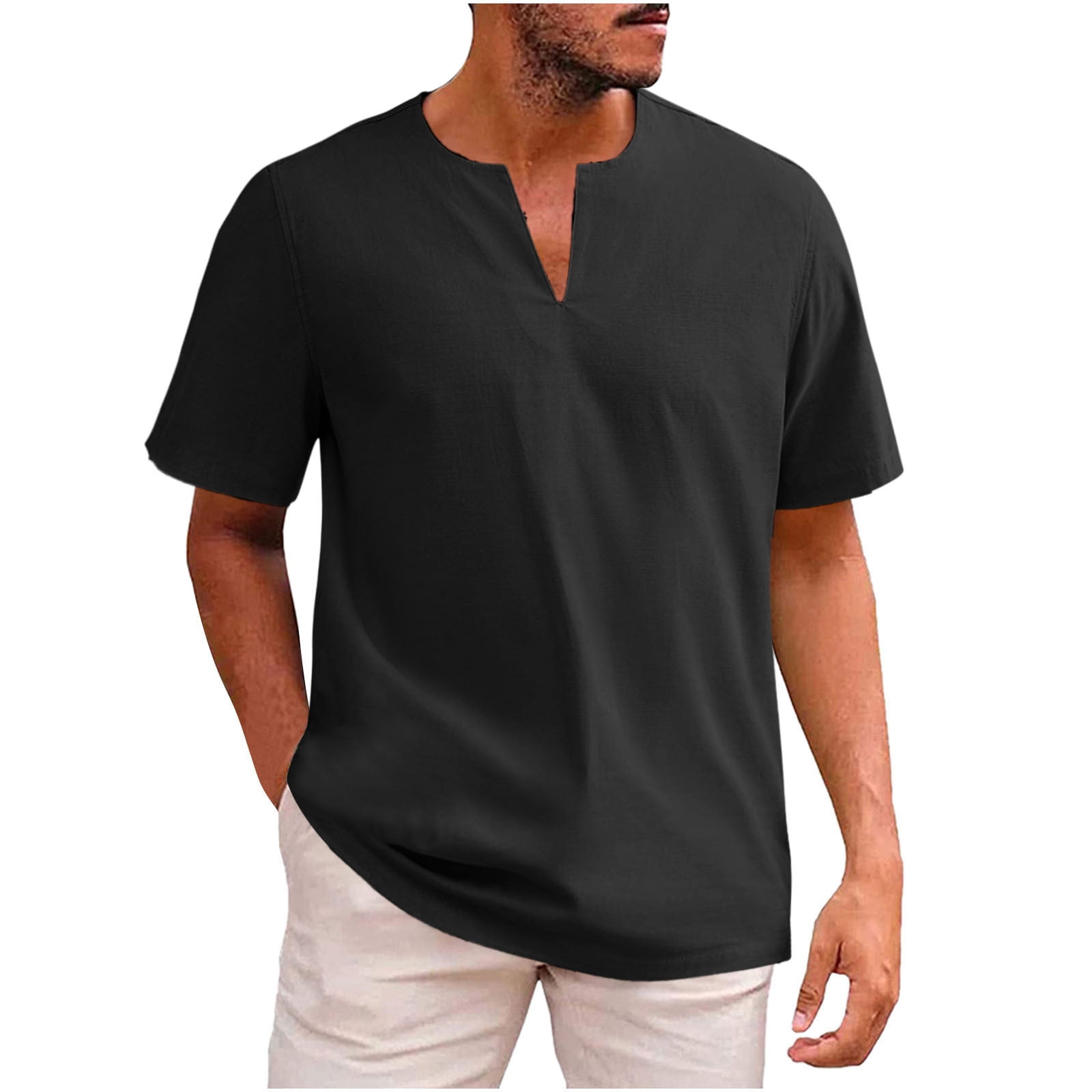 Click here for Faiwad Mens Summer Cotton Shirt Short Sleeve V Nec... prices