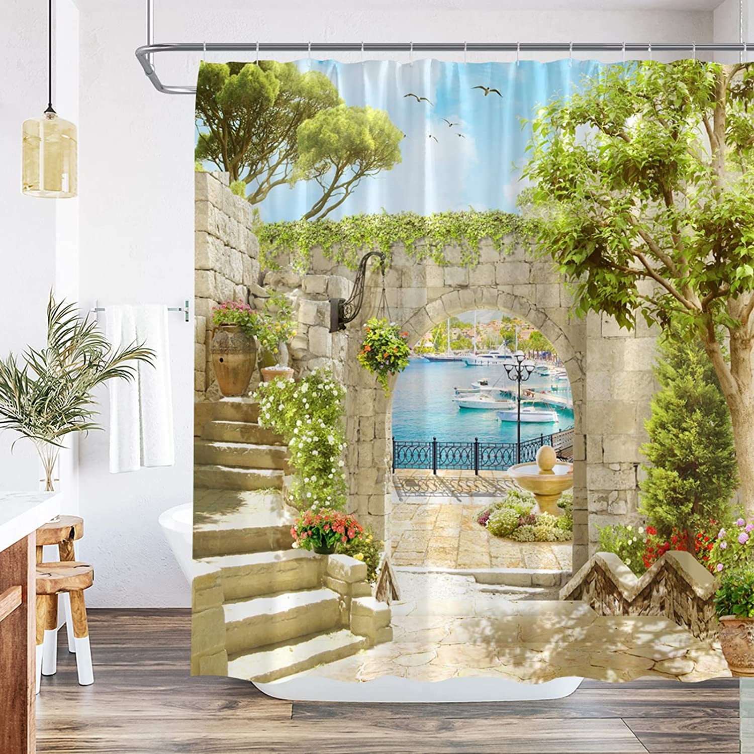 Italian Natural Scenery Country Style Shower Curtain Wisteria Flower ...