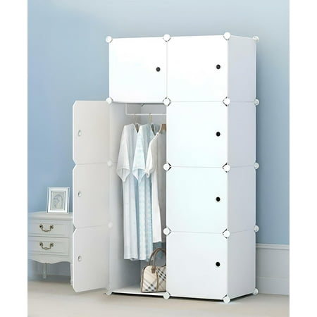 8 Cube DIY Portable Wardrobe Closet with Hanging Rod and 5 Storage ...