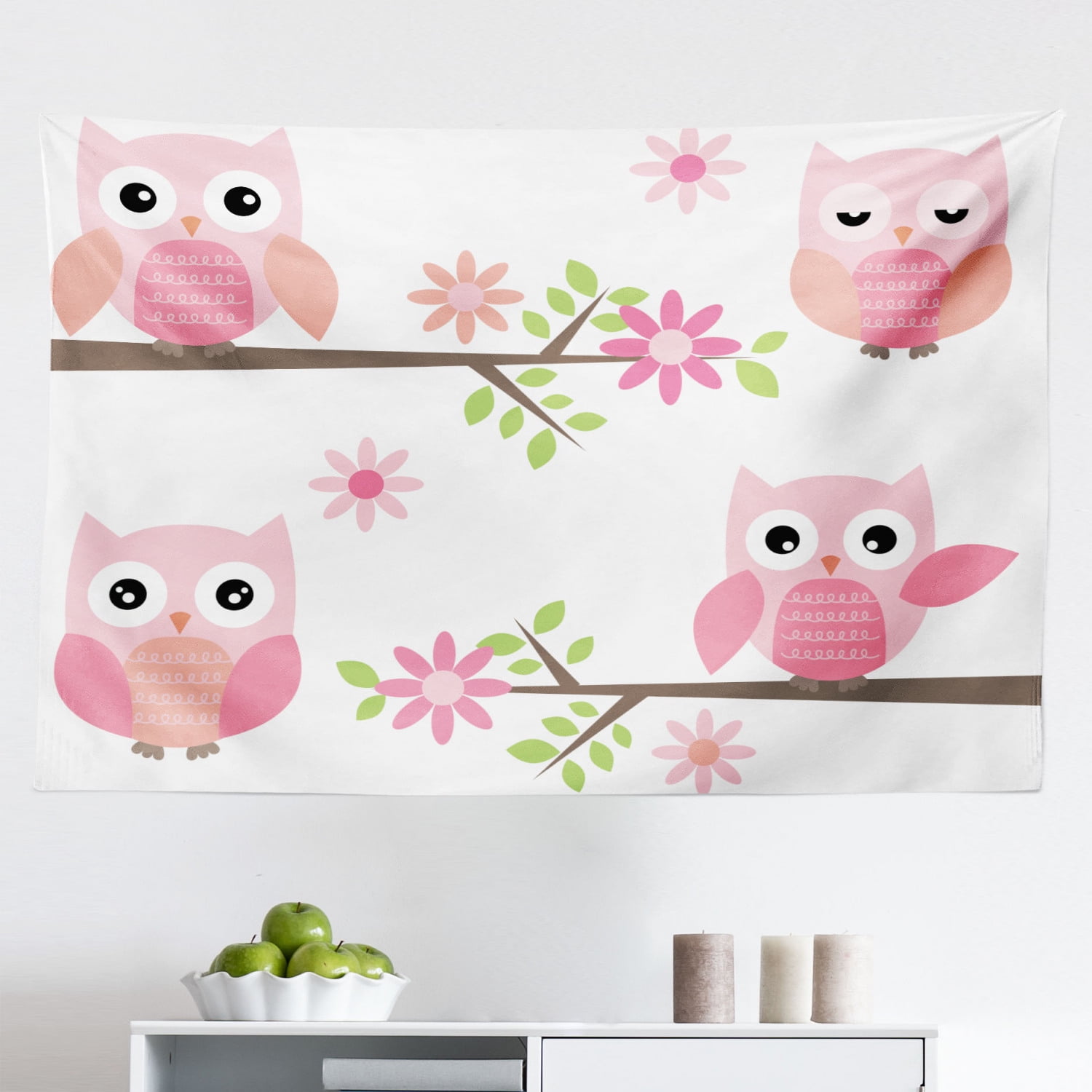 Owl Tapestry, Large Flower Eyed Owls Pattern Better Positive ...