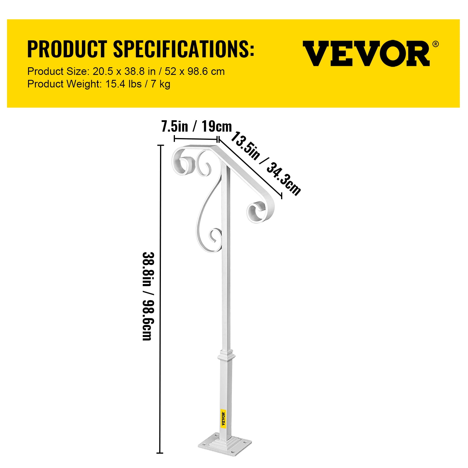 Buy VEVOR Single Post Handrail Fits 1 or 2 Steps Wrought Iron Post ...