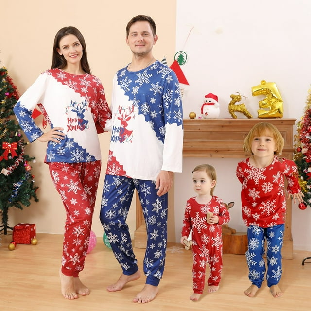 SYNPOS Matching Family Christmas Snowflake Deer Pajamas Xmas Pjs Women ...