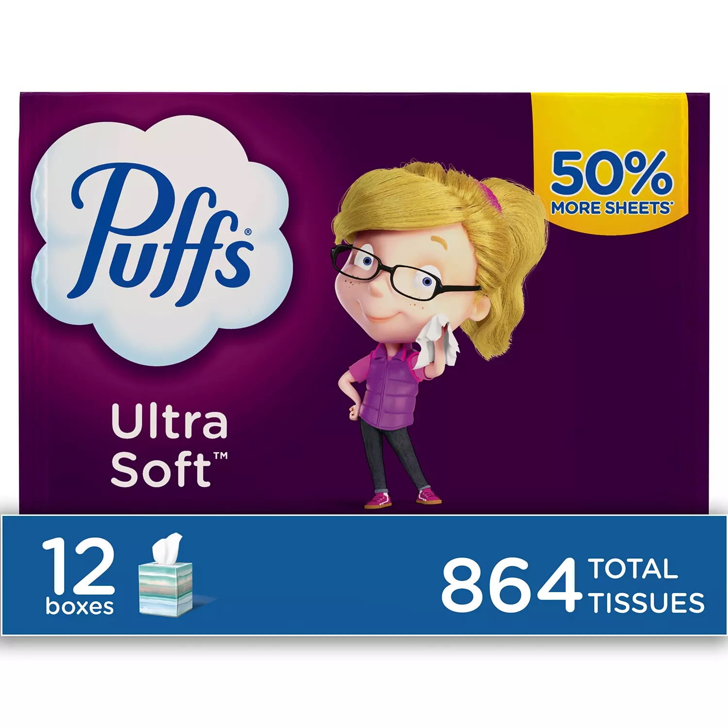 Puffs Ultra Soft Facial Tissues (72 tissues/cube, 12 mega cubes ...
