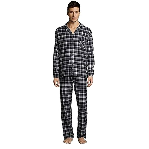 Hanes Big Mens Long Sleeve Flannel Pajama Set 41683 Large Black