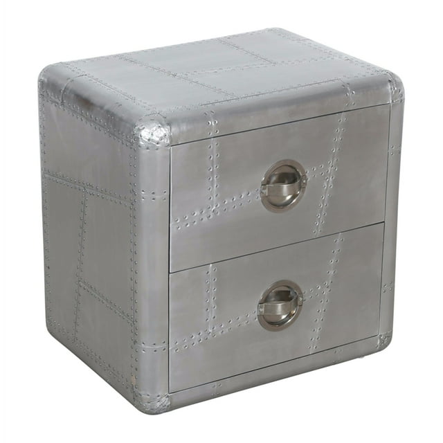 Pilot 2-Drawer Nightstand with Silver Aluminum Cladding and Exposed ...