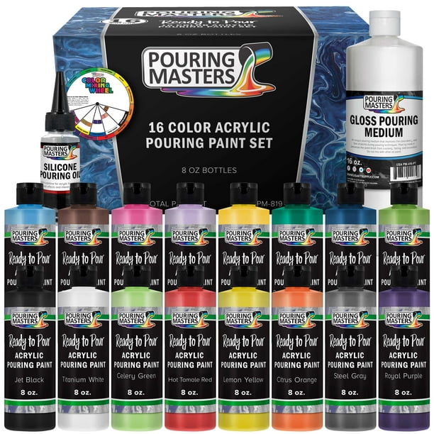 16-Color Ready to Pour Acrylic Pouring Paint Set with Silicone Oil ...