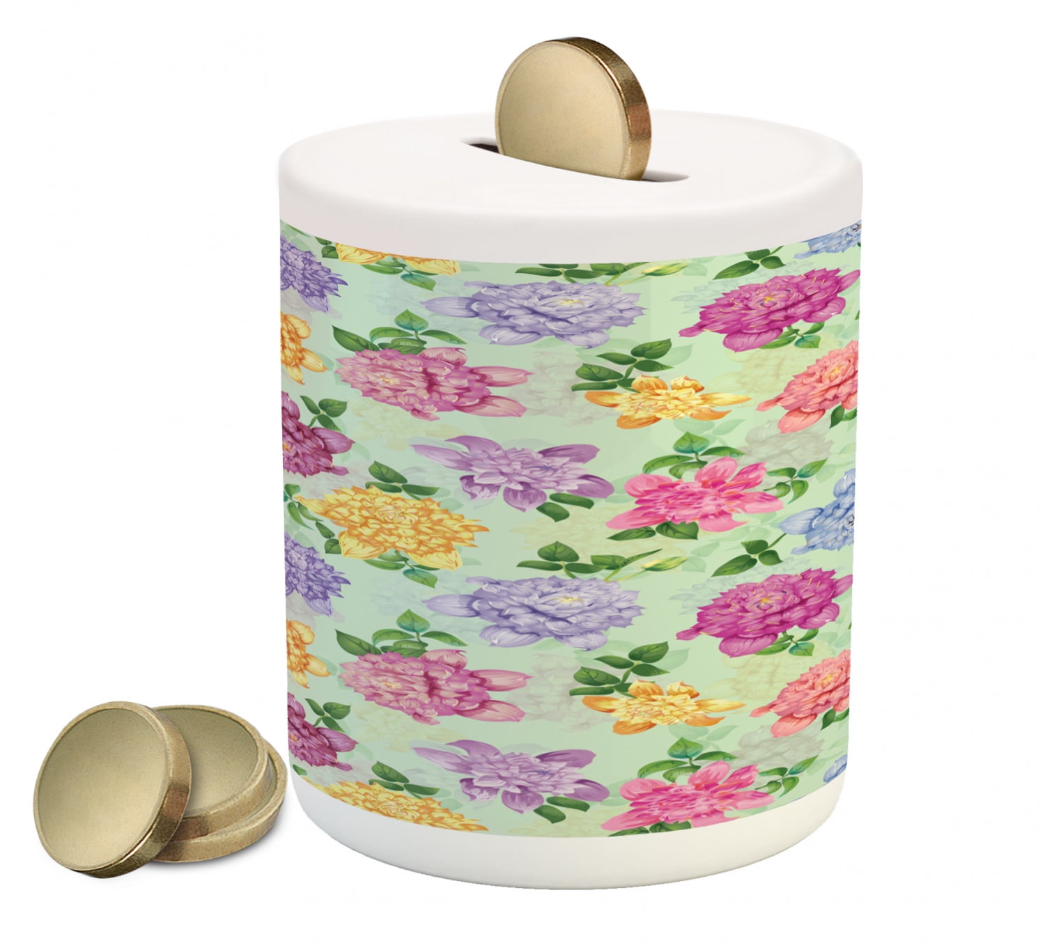 Dahlia Flower Piggy Bank, Vibrant Victorian Renaissance Medieval Motifs ...