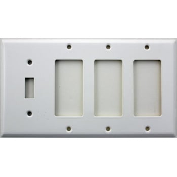 smooth white four gang wall plate - one toggle switch three gfi/rocker ...