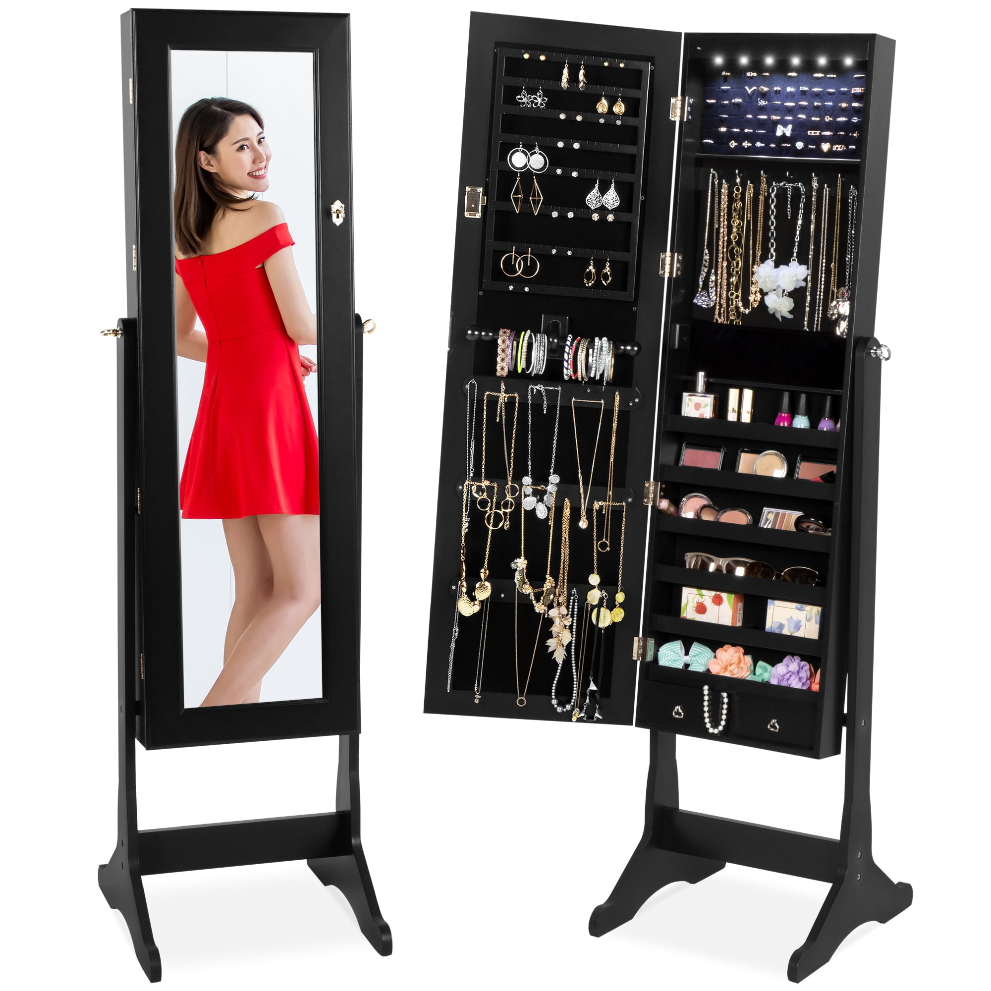 Best Choice Products 6-Tier Standing Mirror Lockable Storage Organizer ...