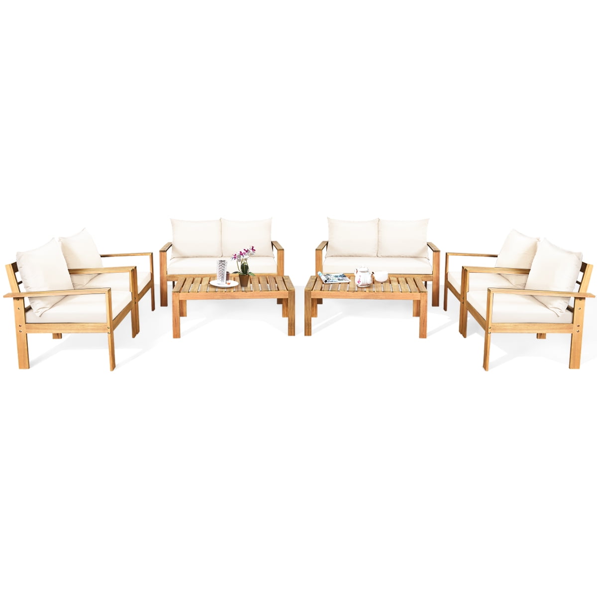 Click here for Gymax 8pcs Patio Acacia Wood Conversation Furnitur... prices
