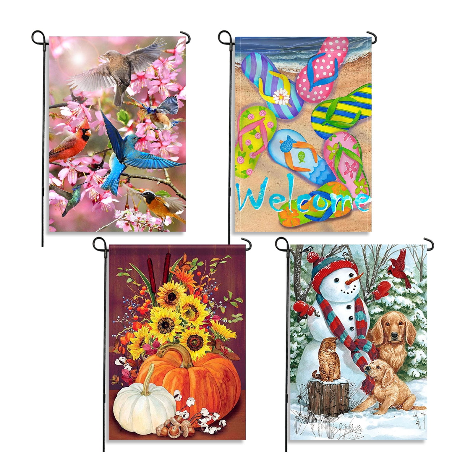 Garden Flags Set for 4 Seasonal Garden Flags 18" x 12.5" ,Spring Flag ...