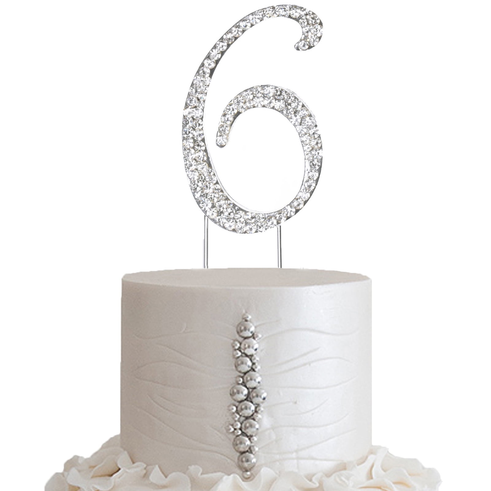 BalsaCircle Number 6 Cake Topper 2.5" Silver Rhinestone Personalized ...