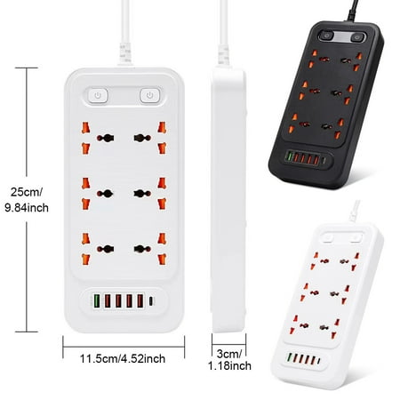 Universal 6-way Power Outlet Strip with USB Ports Flame Retardant ...